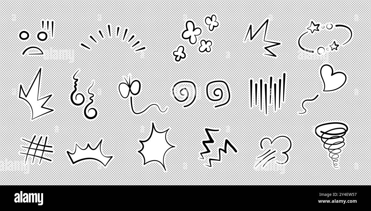 Manga or anime comic emoticon element graphic effects hand drawn doodle ...