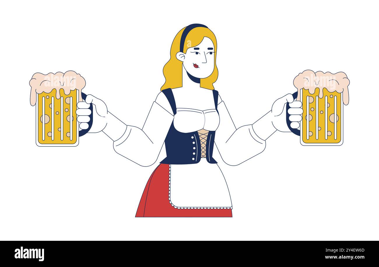 Blonde woman carrying mugs of craft beer 2D cartoon character Stock ...