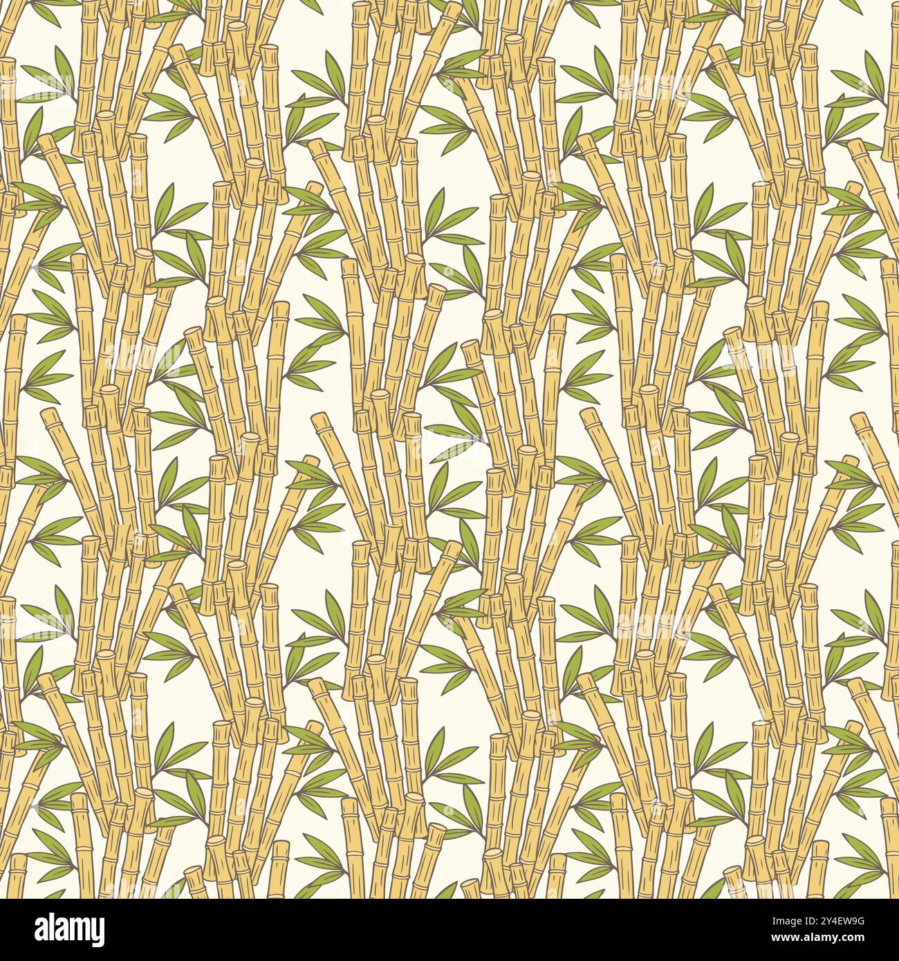 Bamboo pattern, yellow sticks bamboo and green leaf shoots, hand drawn ...