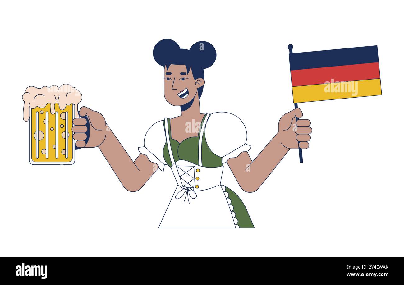 African american waitress holding beer and flag of germany 2D cartoon ...