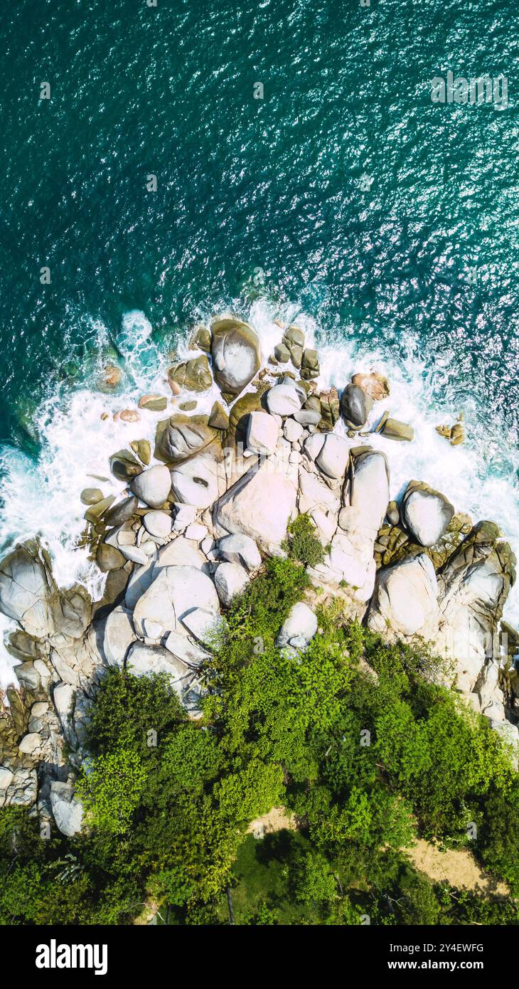 Aerial view of Santa Cruz Huatulco Bay on a sunny day in Oaxaca, Mexico ...