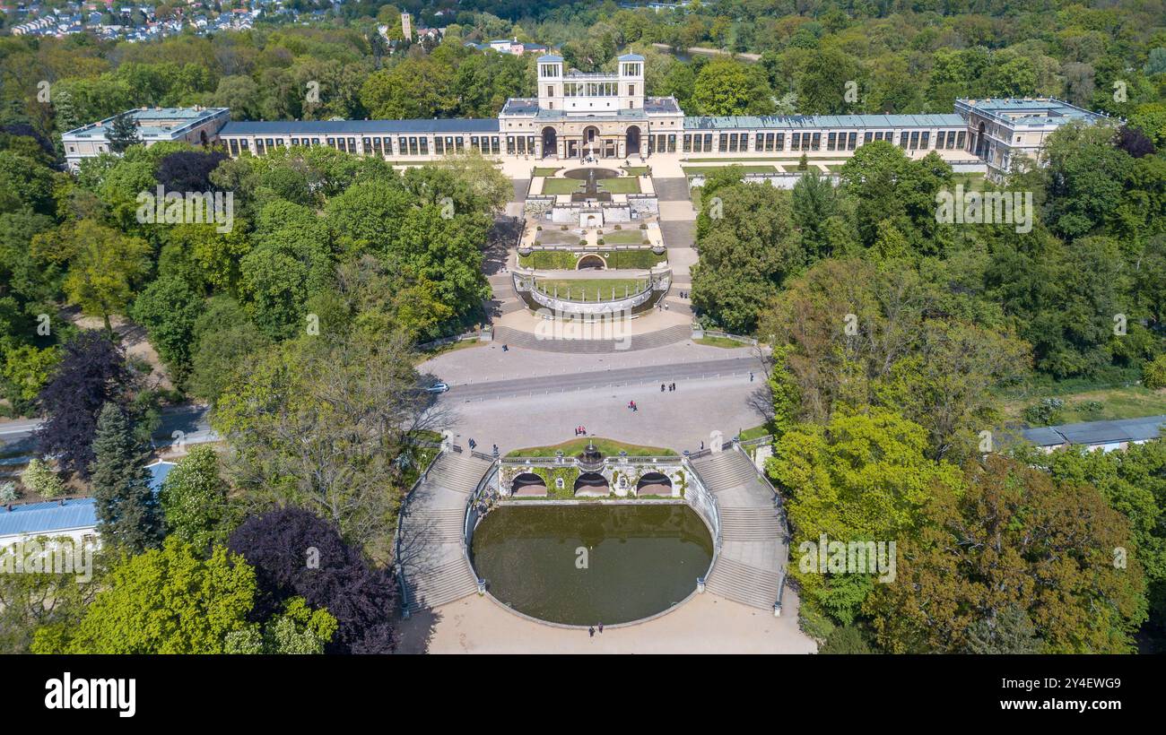 Aerial view of Orangerie Palace located in Sanssouci Park in Potsdam ...