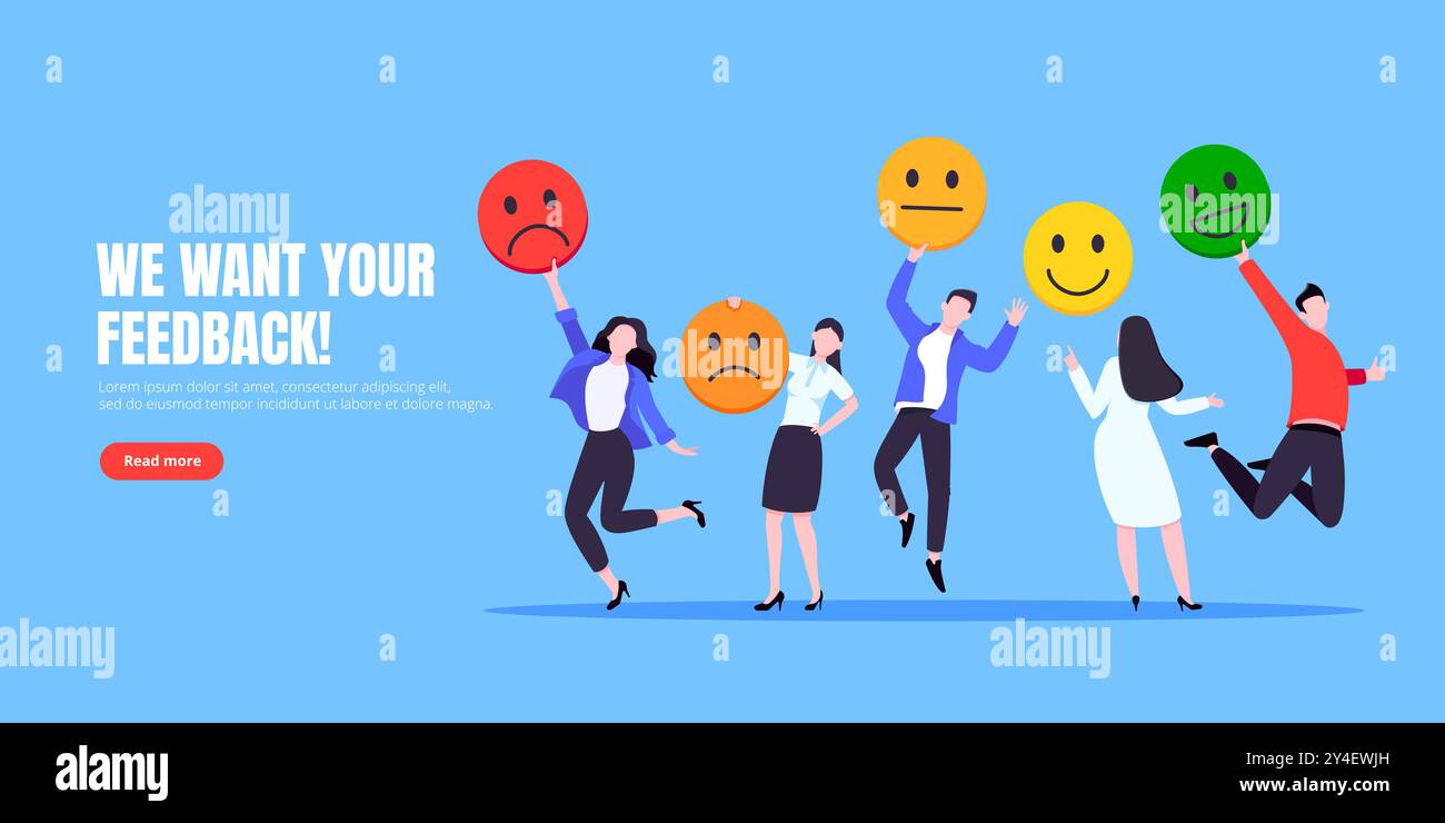 Employee happiness and work attitude feedback business concept flat ...