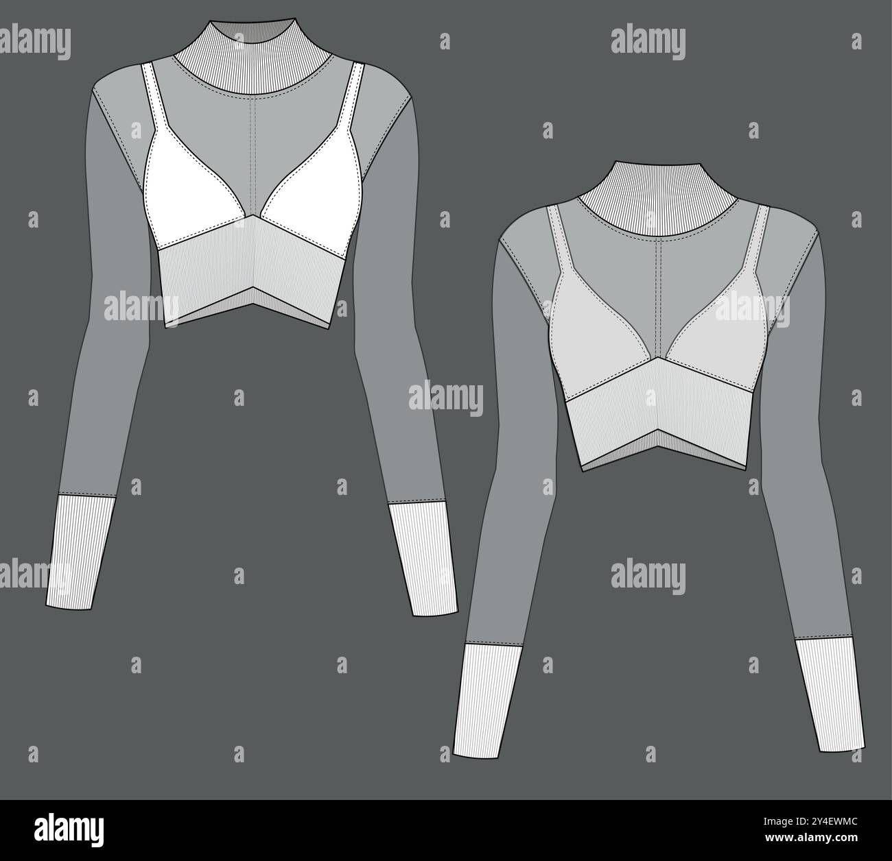 Transparant mesh sweater ribbed technical drawing flat sketch Stock ...