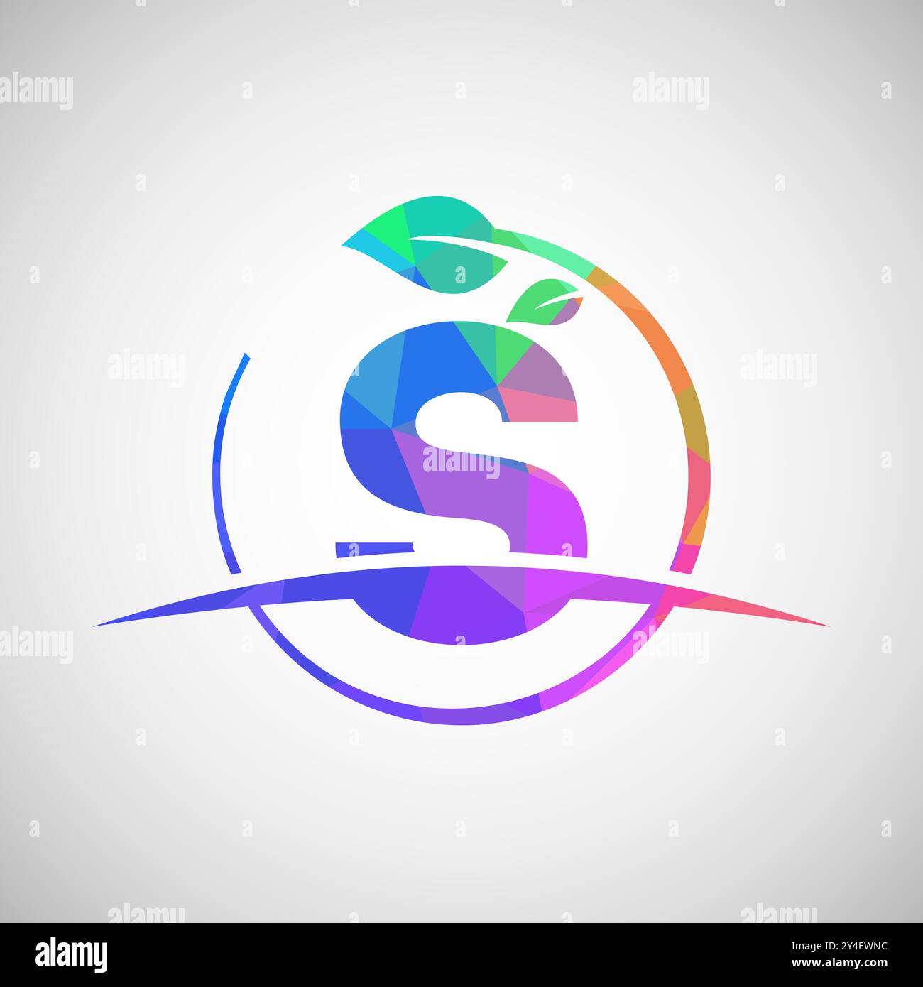 English alphabet with circle leaf and swoosh. Eco-friendly logo concept ...