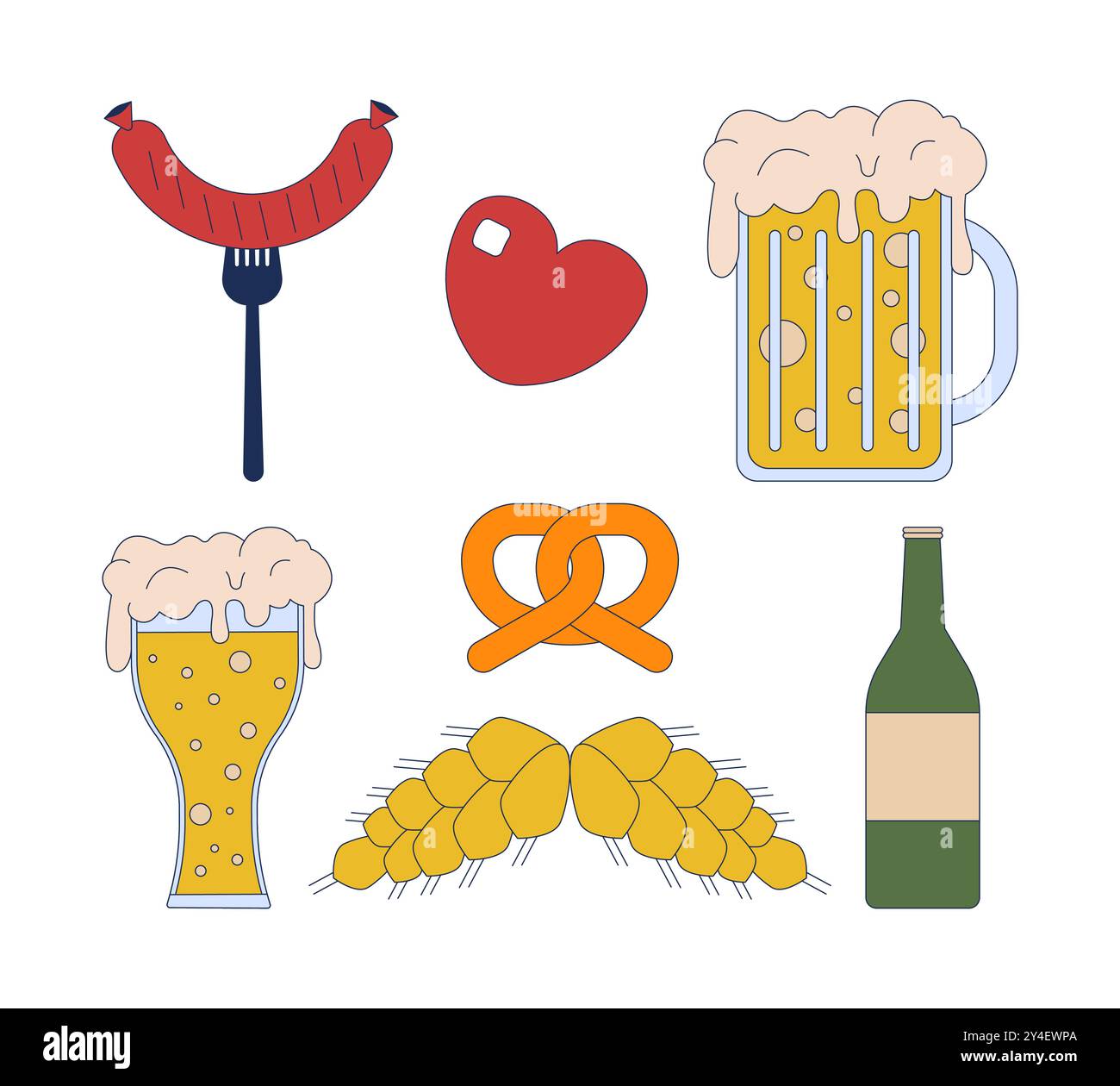 Fresh beer with snacks and ingredients 2D cartoon objects set Stock ...