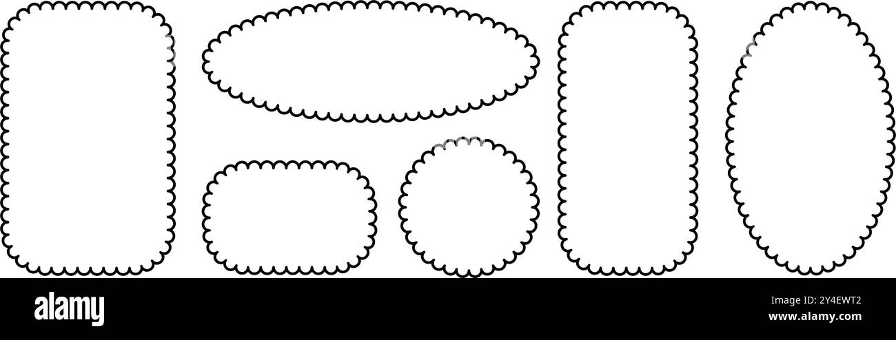 Circle and square scalloped frames. Scalloped edge rectangle and ellipse shapes. Simple label ...