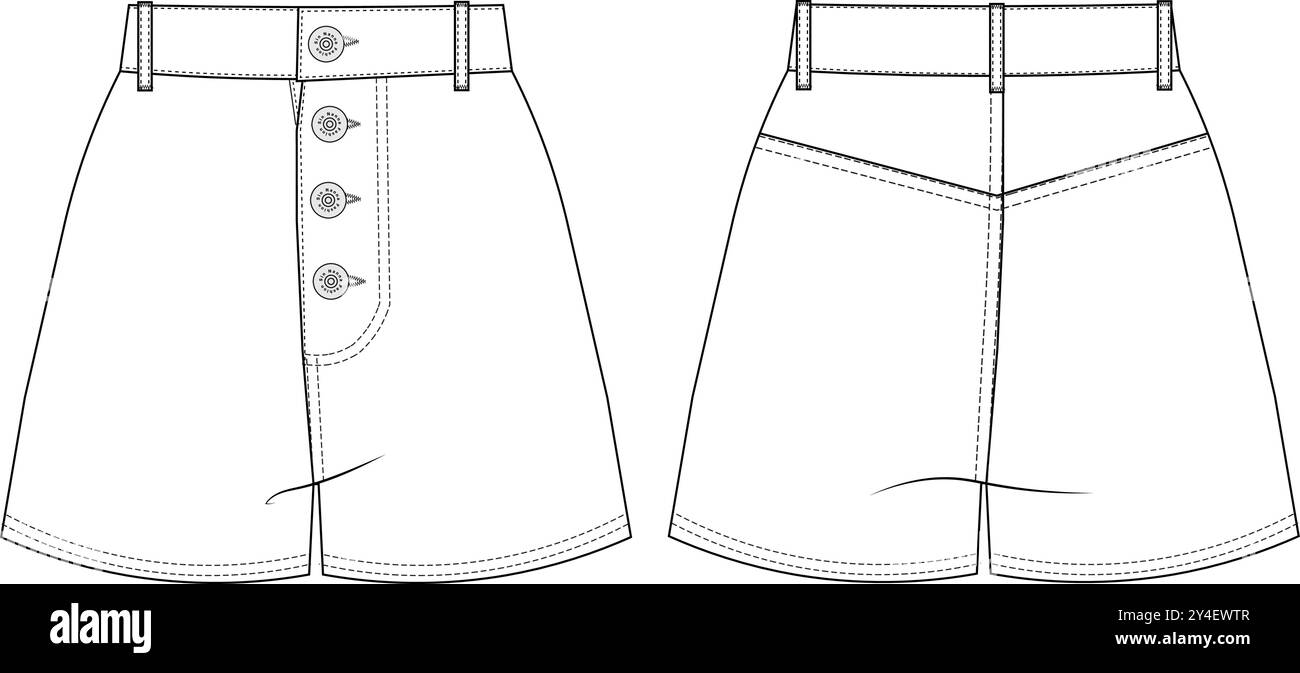 Denim jean mini short technical drawing flat sketch Stock Vector Image ...