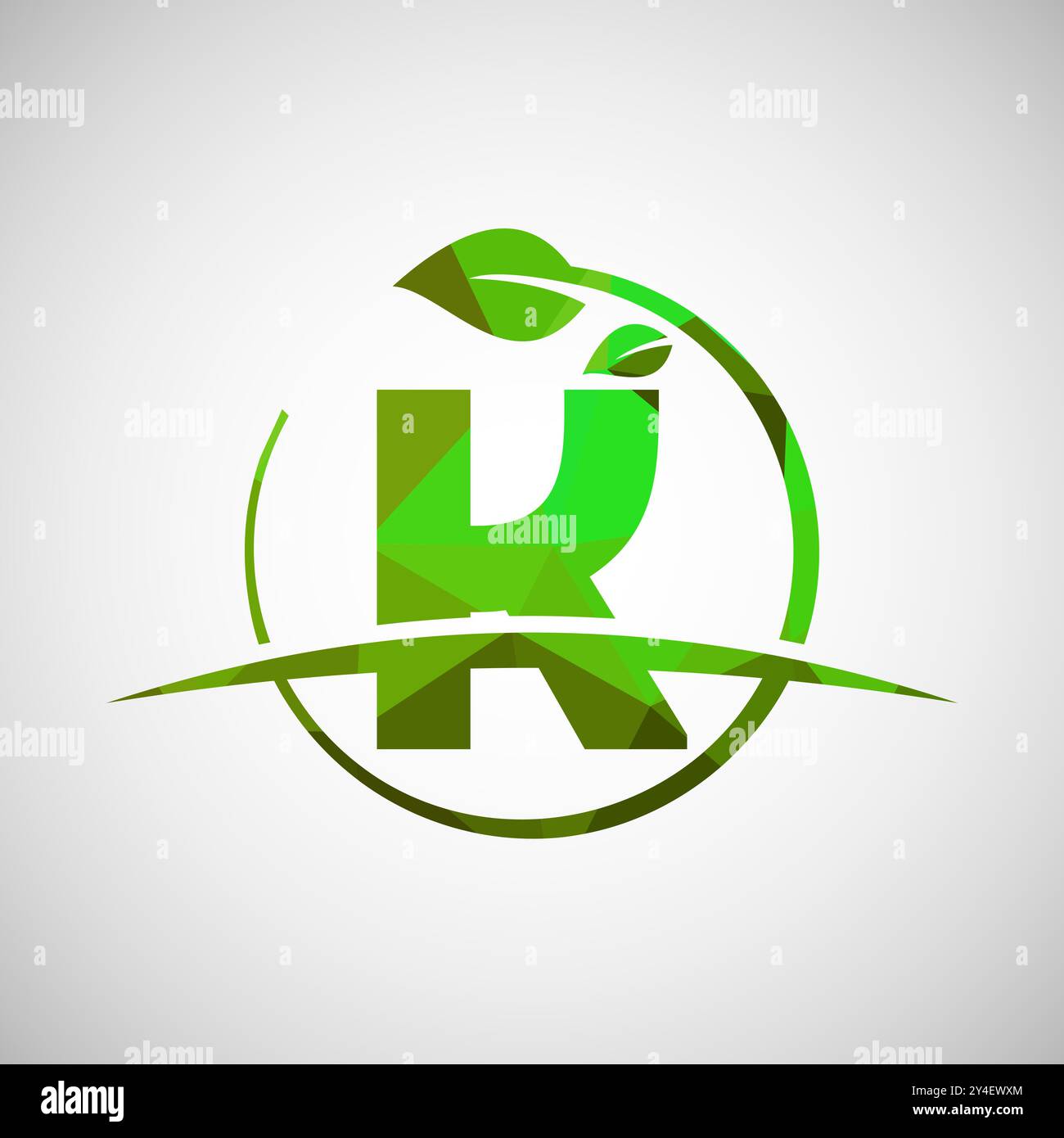 English alphabet with circle leaf and swoosh. Eco-friendly logo concept ...