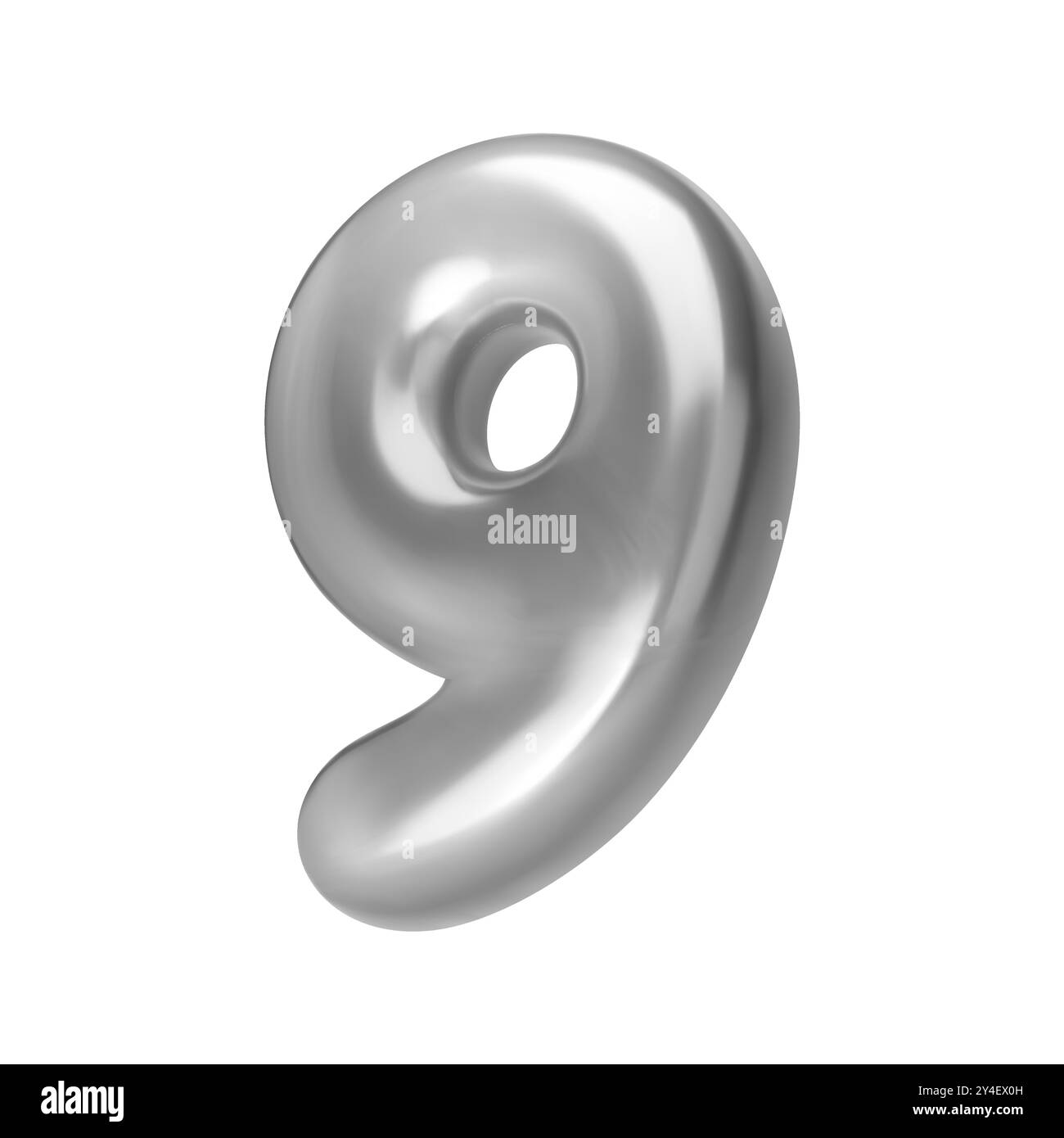 Number silver 9. Foil and chrome balloon number nine in 3d style ...
