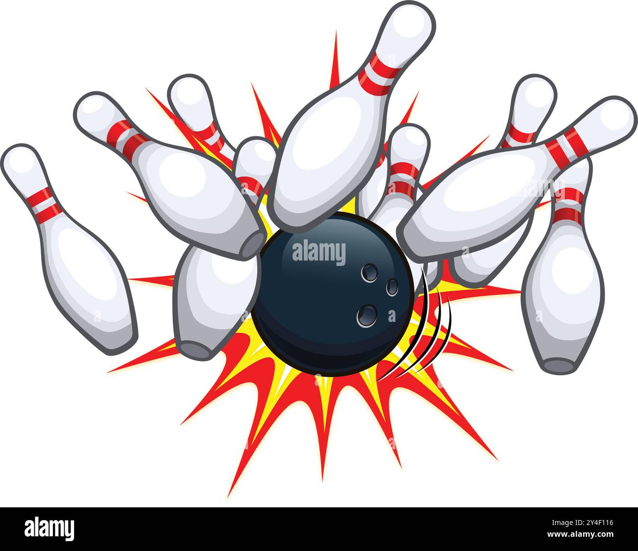 Classic Simple Cartoon Ten Pin Tenpin Bowling Ball And Pins Strike Logo Icon Vector Isolated On