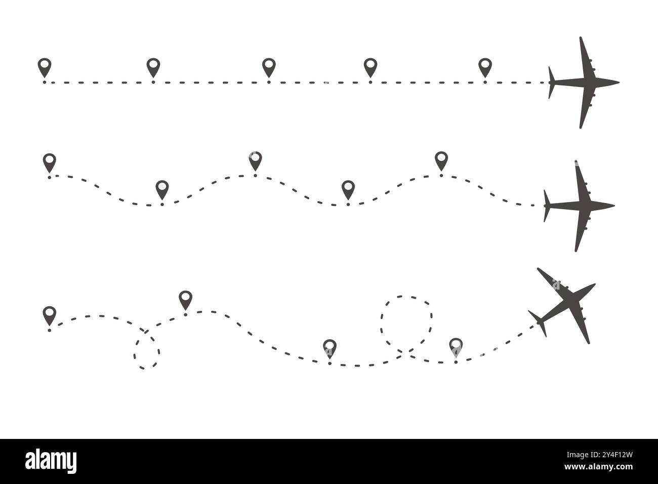 Plane timeine trail dashed line with pin. Infographic destination work ...