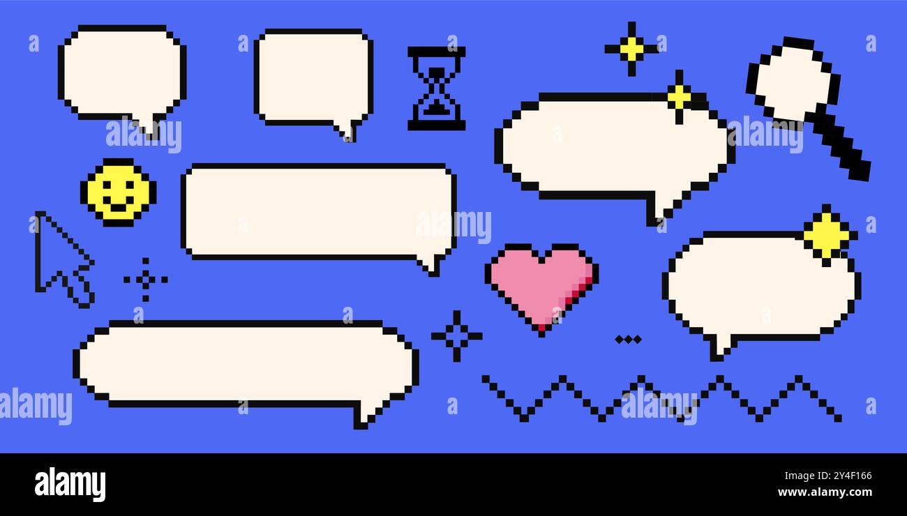 Set of pixel art cloud bubble quote box speech bubble dialog retro 8 ...