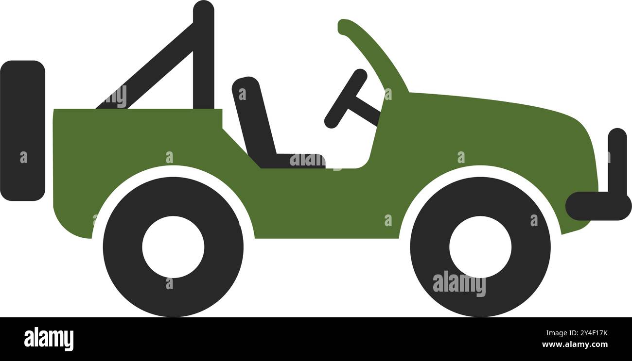 simple car truck 4x4 4 wheel drive offroad army green silhouette side ...