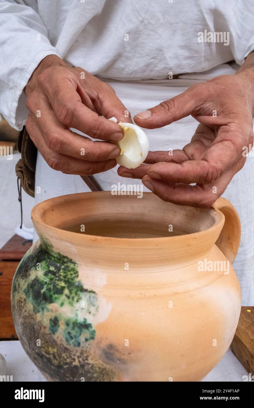 Traditional cooking workshop from the Middle Ages with boiled eggs at ...