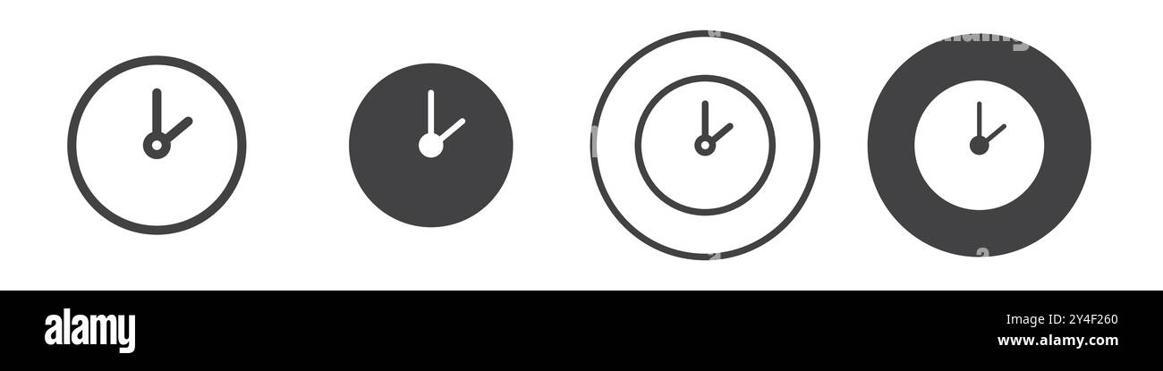 Clock two icon set in thin line outline style and linear vector sign ...