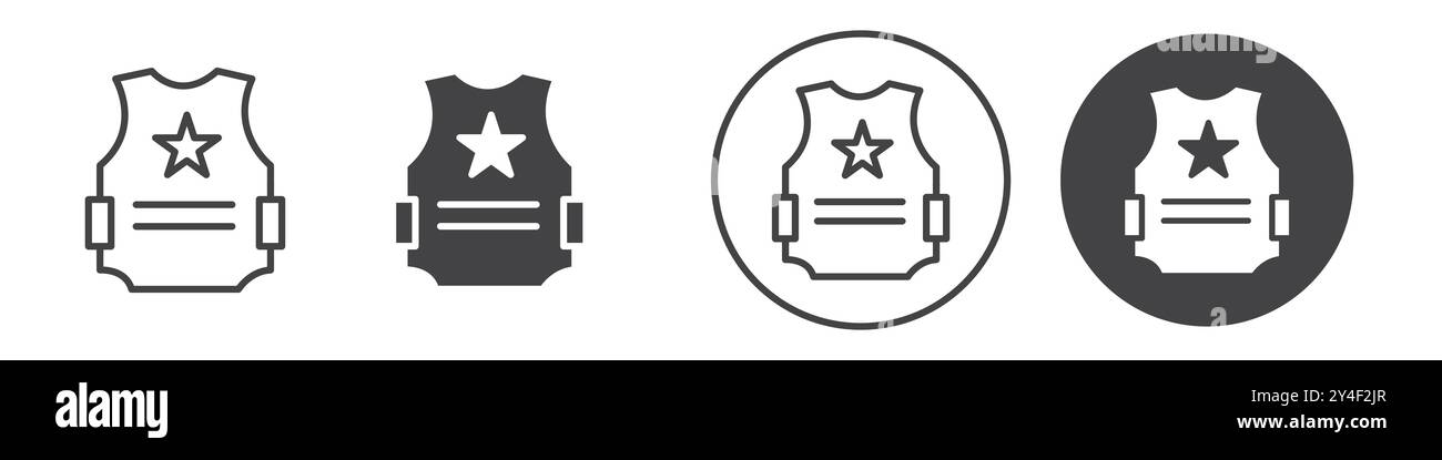 Bulletproof vest icon set in thin line outline style and linear vector ...