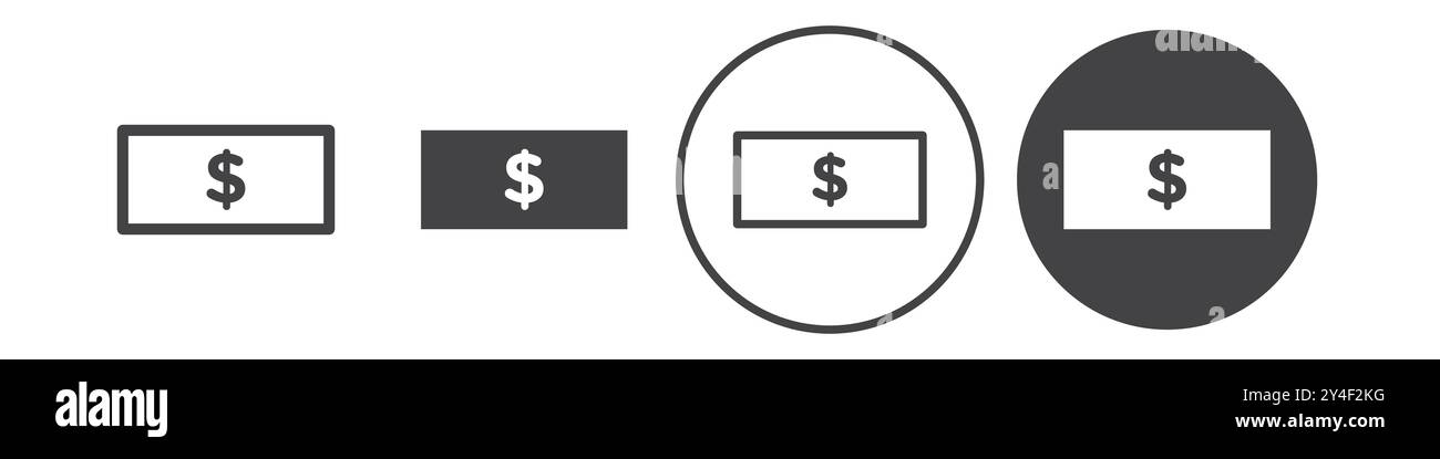 Dollar icon set in thin line outline style and linear vector sign Stock ...