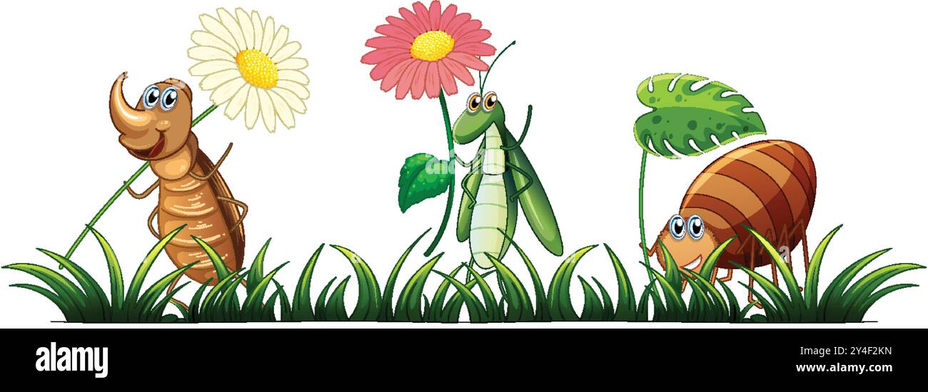 Insects bugs and flowers cartoon Stock Vector Images - Alamy