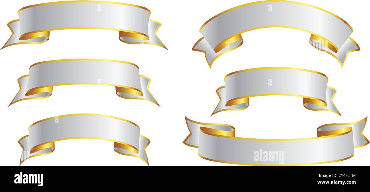 elegant stylish simple wide white silver with gold trim ribbon banner ...