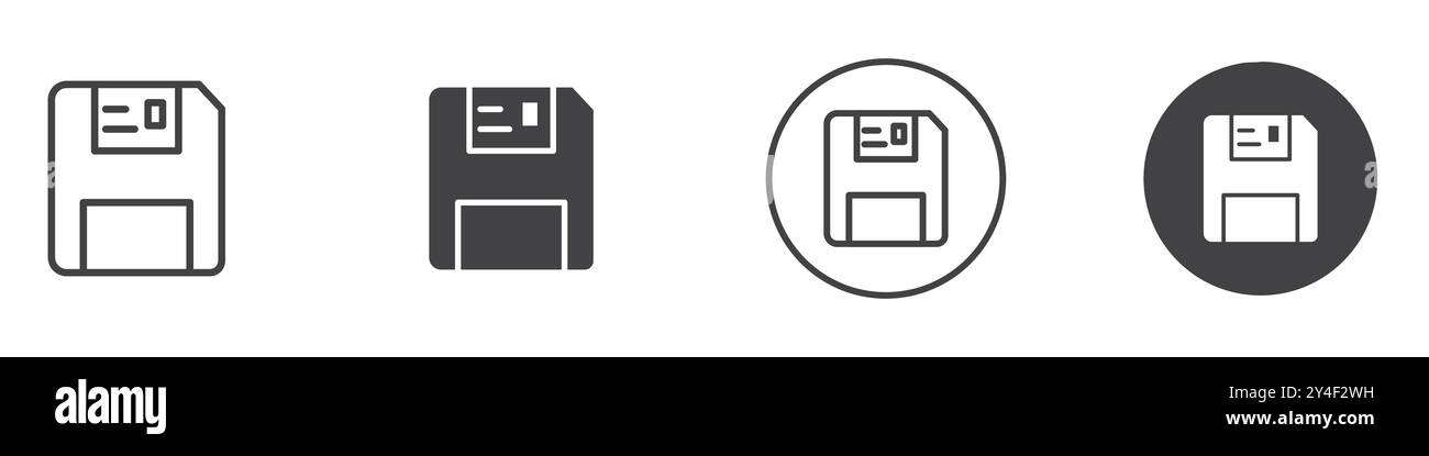 Floppy disk icon set in thin line outline style and linear vector sign ...
