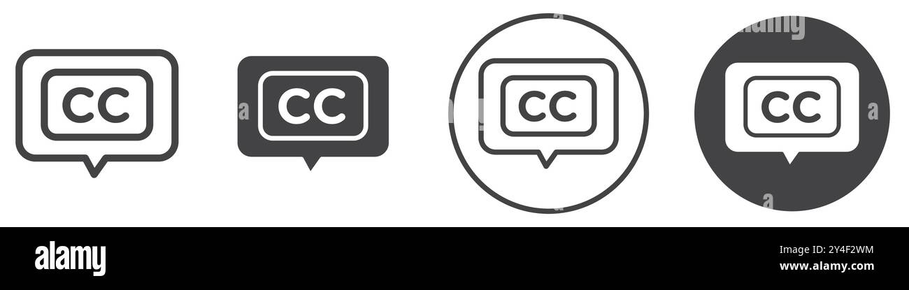 Closed caption icon set in thin line outline style and linear vector ...