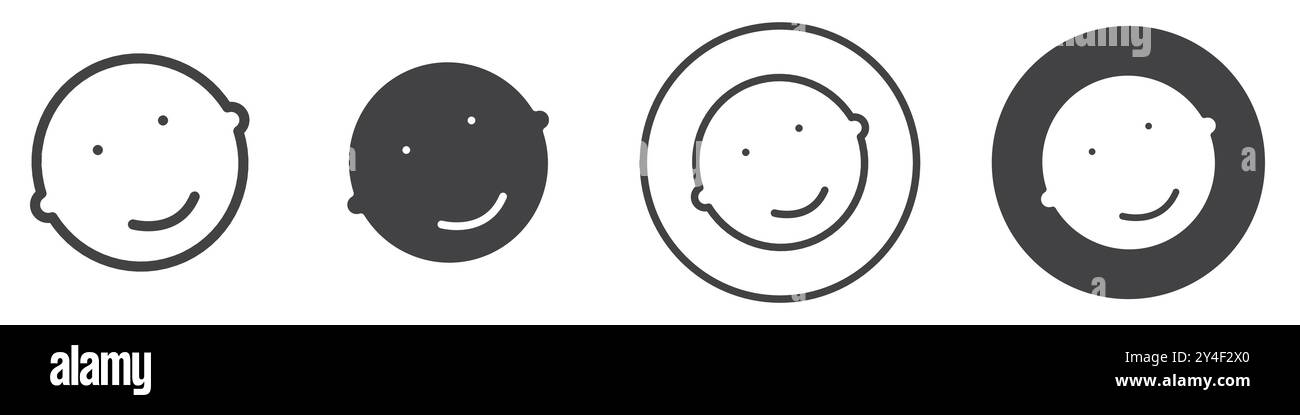 Child face icon set in thin line outline style and linear vector sign ...