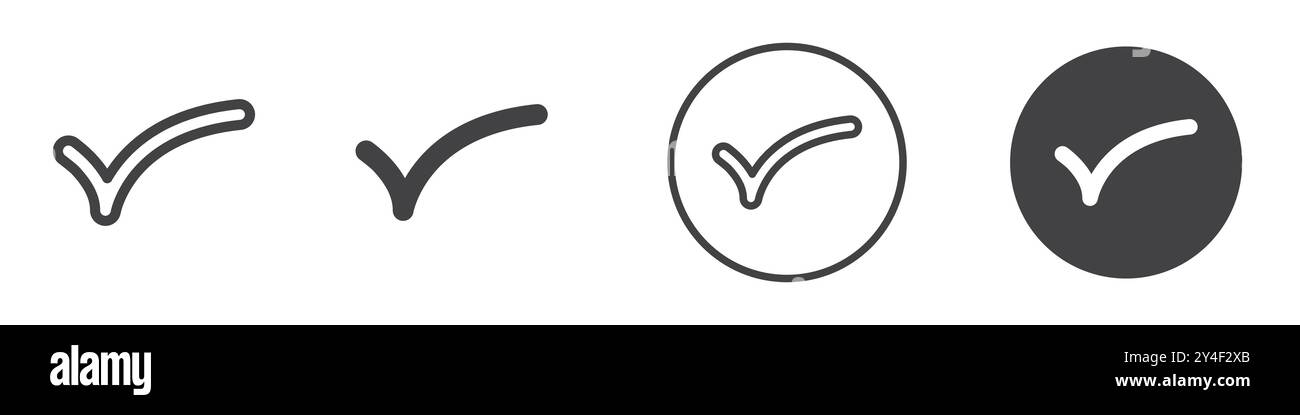 Check Mark Icon Set In Thin Line Outline Style And Linear Vector Sign