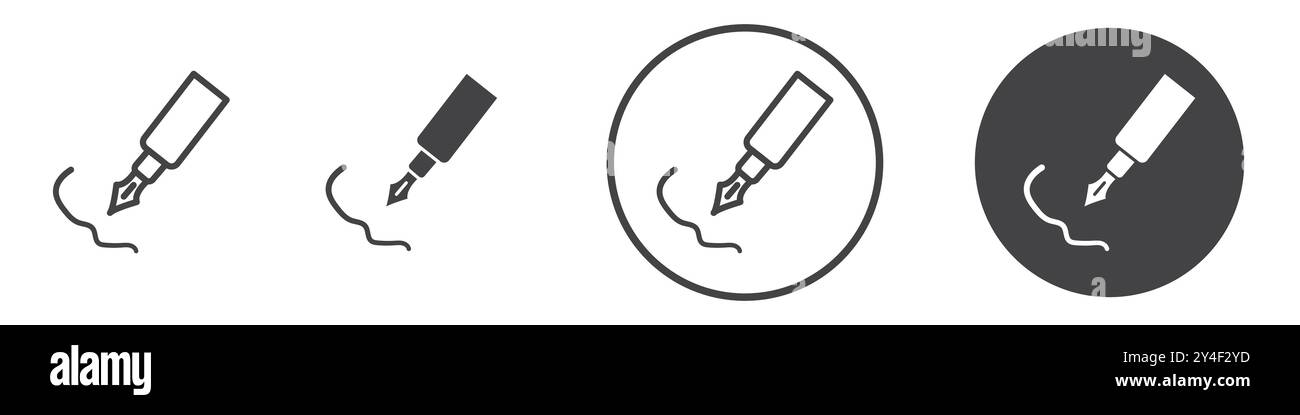 Fountain pen icon set in thin line outline style and linear vector sign ...