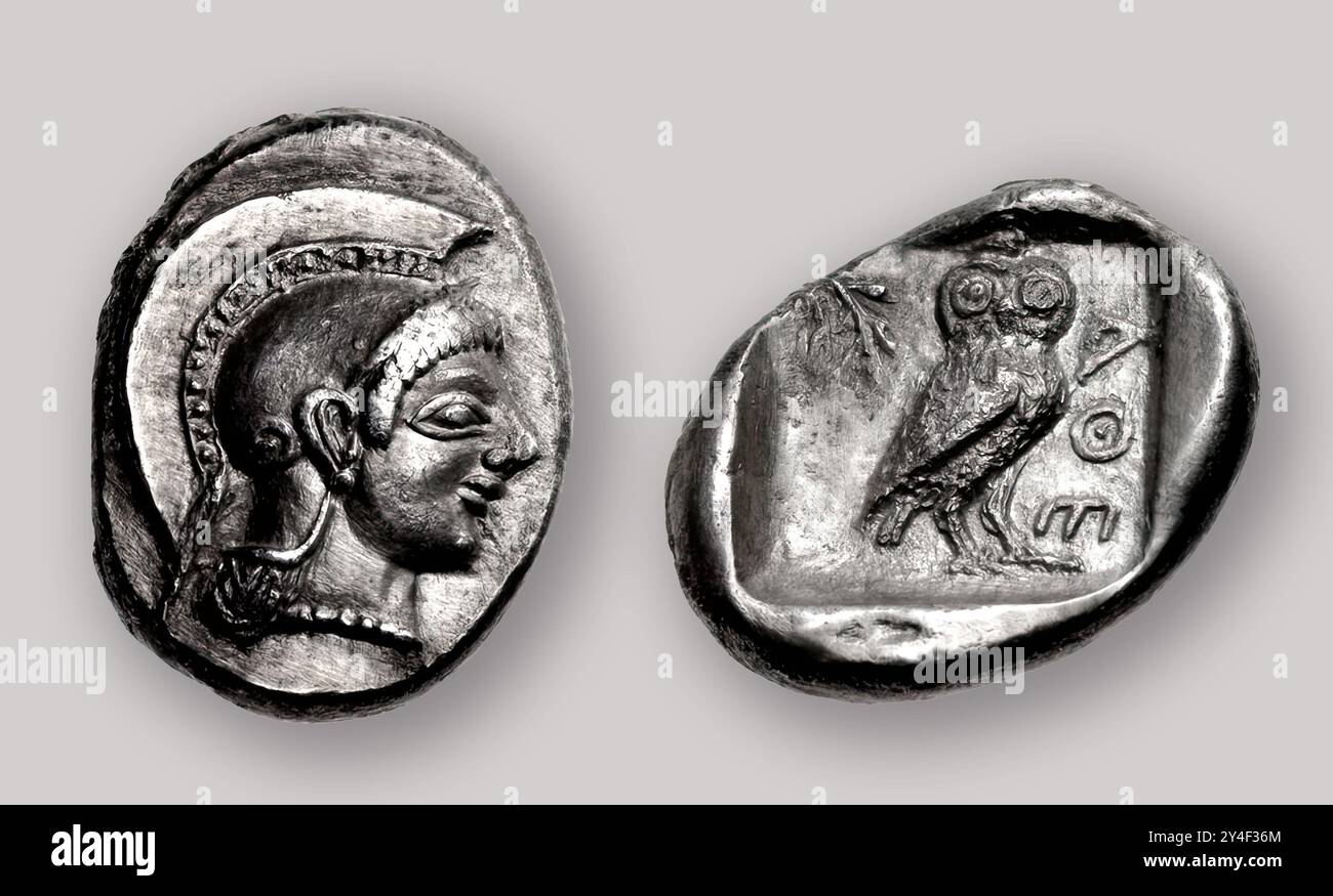 7334. Coin of Athens with head of Athena on the obverse, and owl and ...