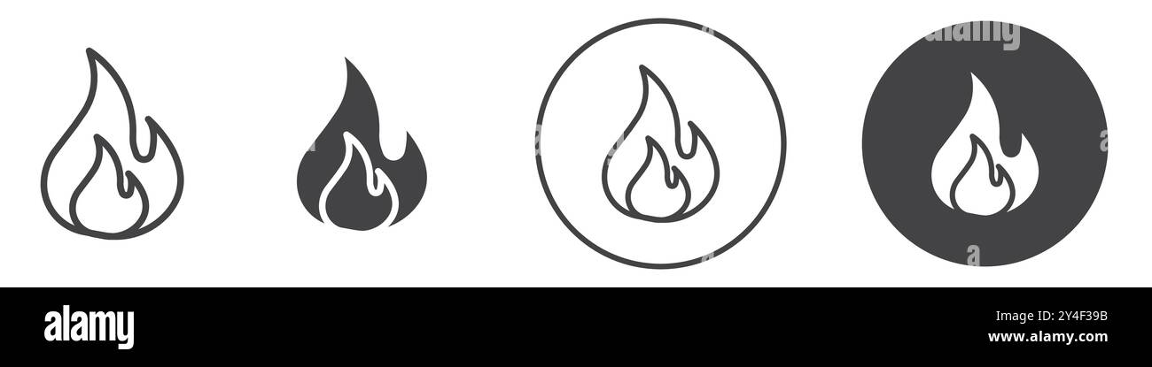 Flame icon set in thin line outline style and linear vector sign Stock ...