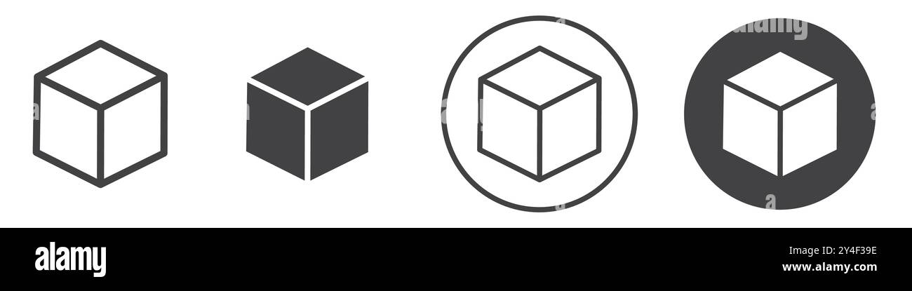 Cube icon set in thin line outline style and linear vector sign Stock ...