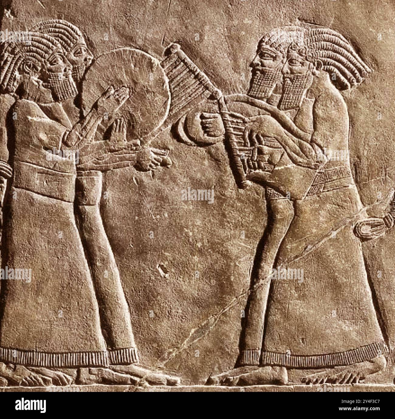 7383. Musicians of the Assyrian army, c. 645 BC. relief from ...