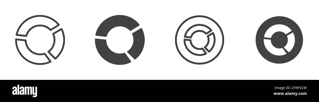 Donut chart icon set in thin line outline style and linear vector sign Stock Vector Image & Art ...