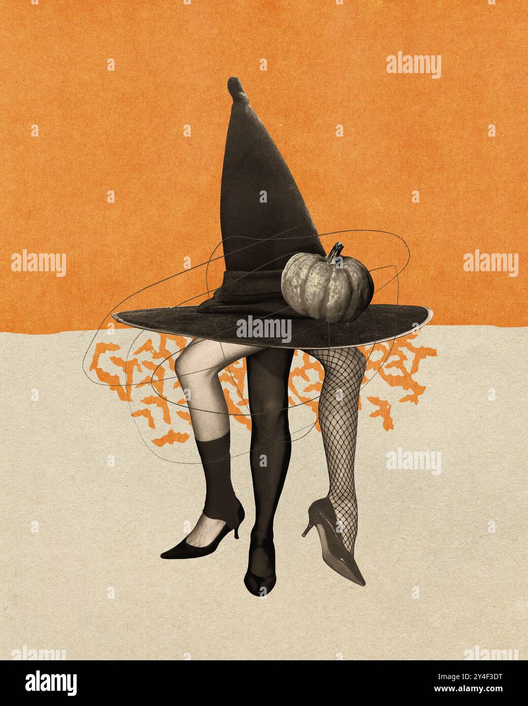 Creepy and weird image of witch hat with three legs hanging against ...