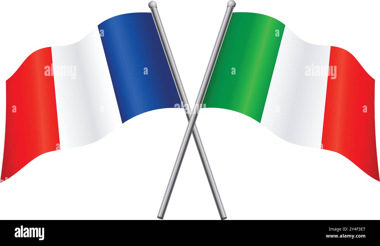 italy and france flags in relationship alliance or versus crossed ...