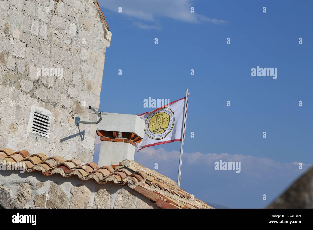April 22, 2023 Dubrovnik, Croatia, old town, flag symbol, a house ...