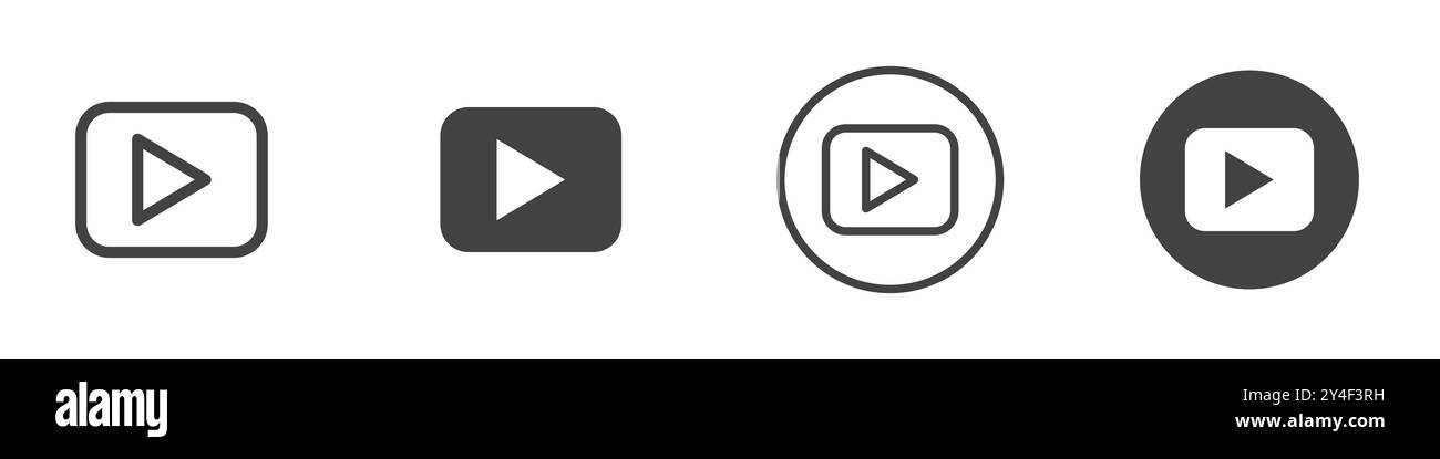 Play Button icon set in thin line outline style and linear vector sign ...