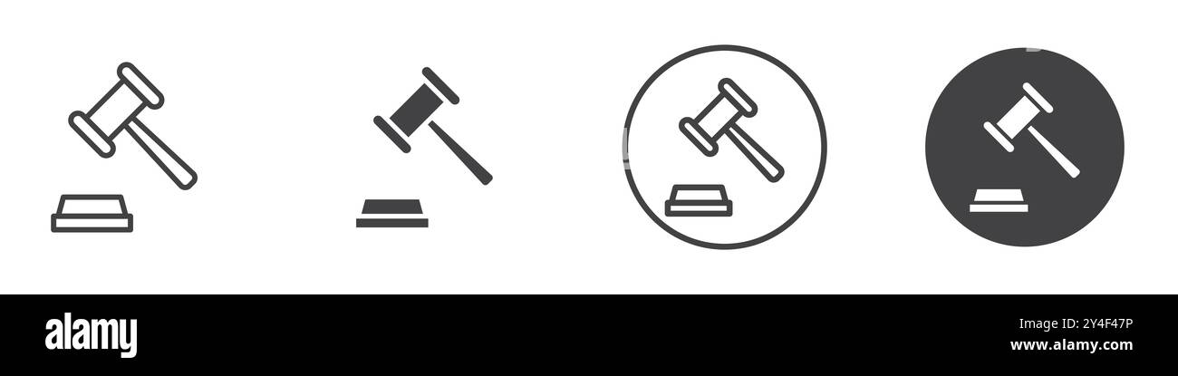 Gavel icon set in thin line outline style and linear vector sign Stock ...