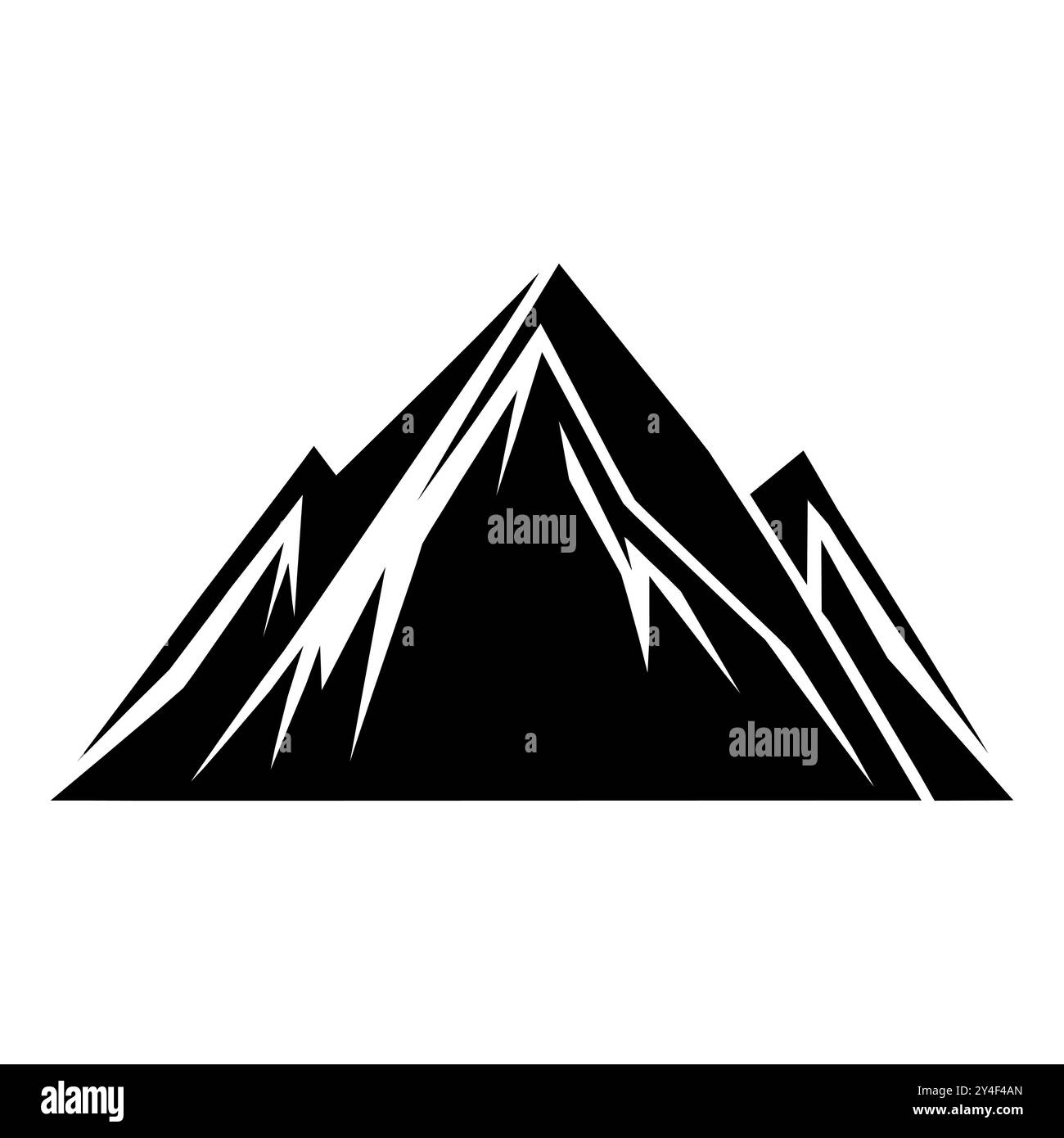 Mountain icon. Black graphic icon of a majestic mountain range with ...