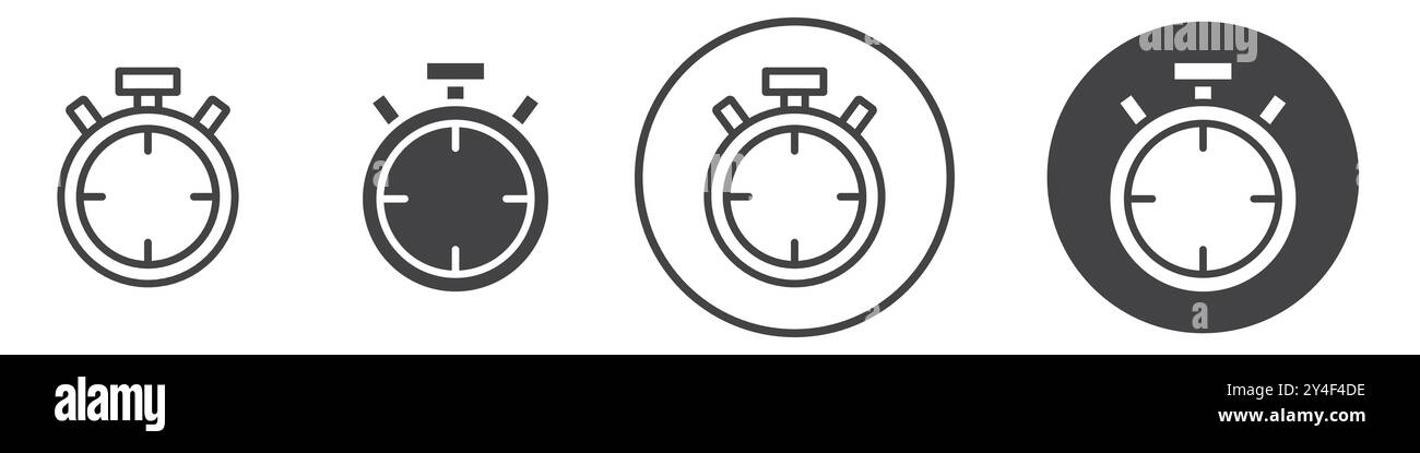 Stop watch icon set in thin line outline style and linear vector sign ...