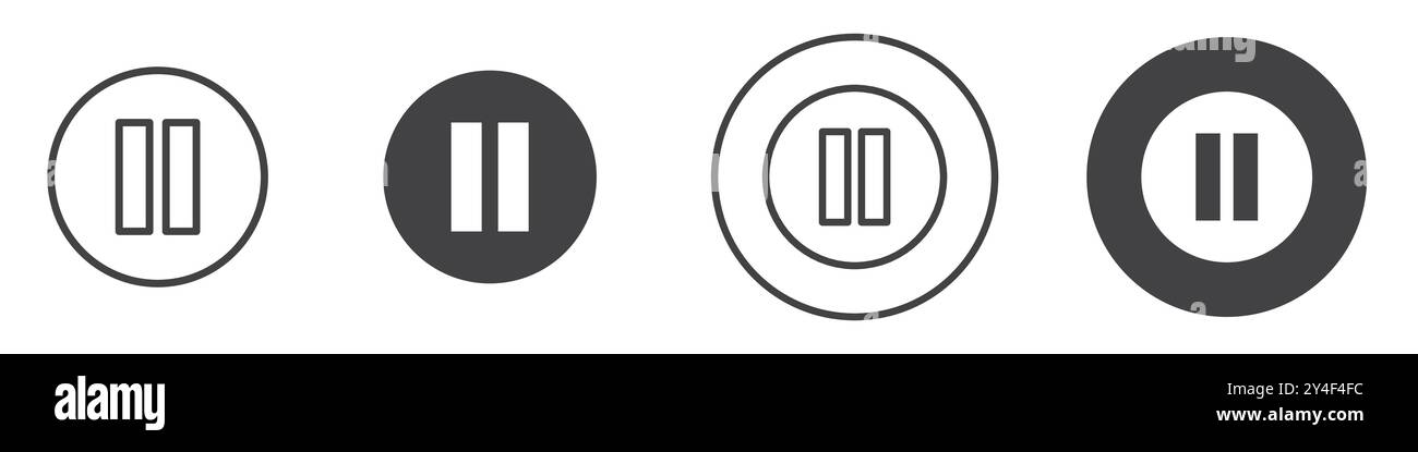 Pause icon set in thin line outline style and linear vector sign Stock ...
