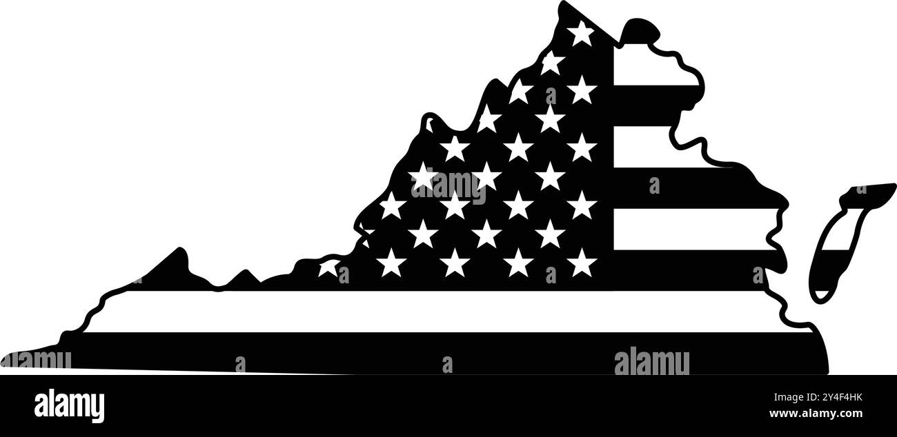 virginia VA state shape map outline simplified with usa american flag ...