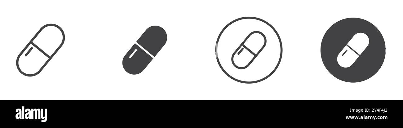 Pill Icon set in thin line outline style and linear vector sign Stock ...