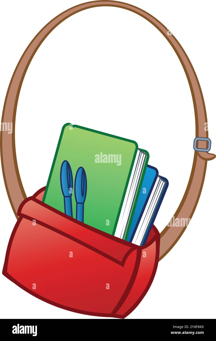 school or college student red shoulder bag satchel with books vector ...