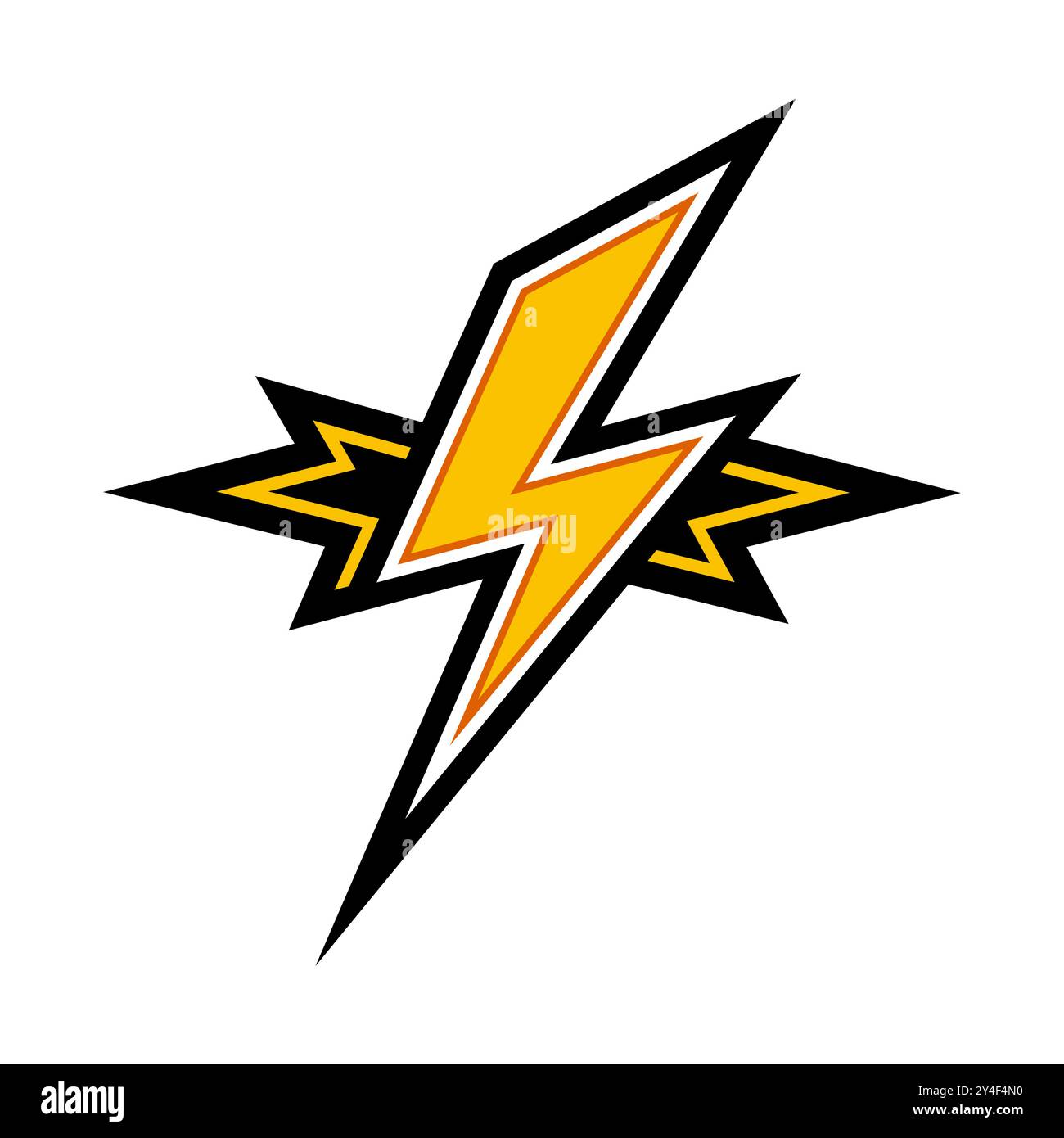 Lightning icon. Yellow lightning bolt with black outline is striking ...