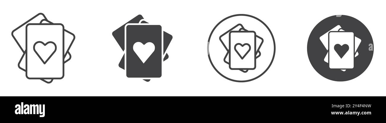 Playing Cards Icon Set In Thin Line Outline Style And Linear Vector