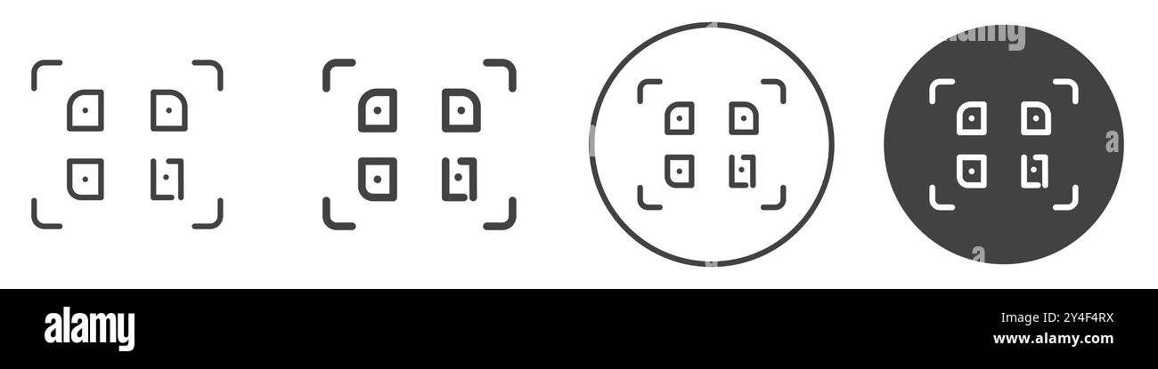 Qr code icon set in thin line outline style and linear vector sign ...