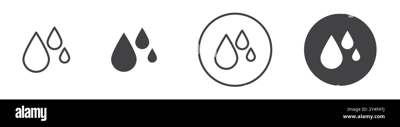 Raindrops icon set in thin line outline style and linear vector sign ...