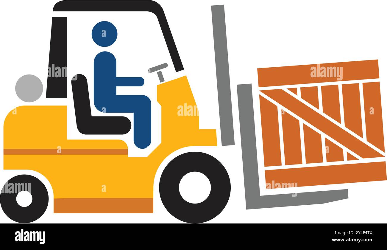 simple forklift fork lift with driver and crate color stencil side view ...